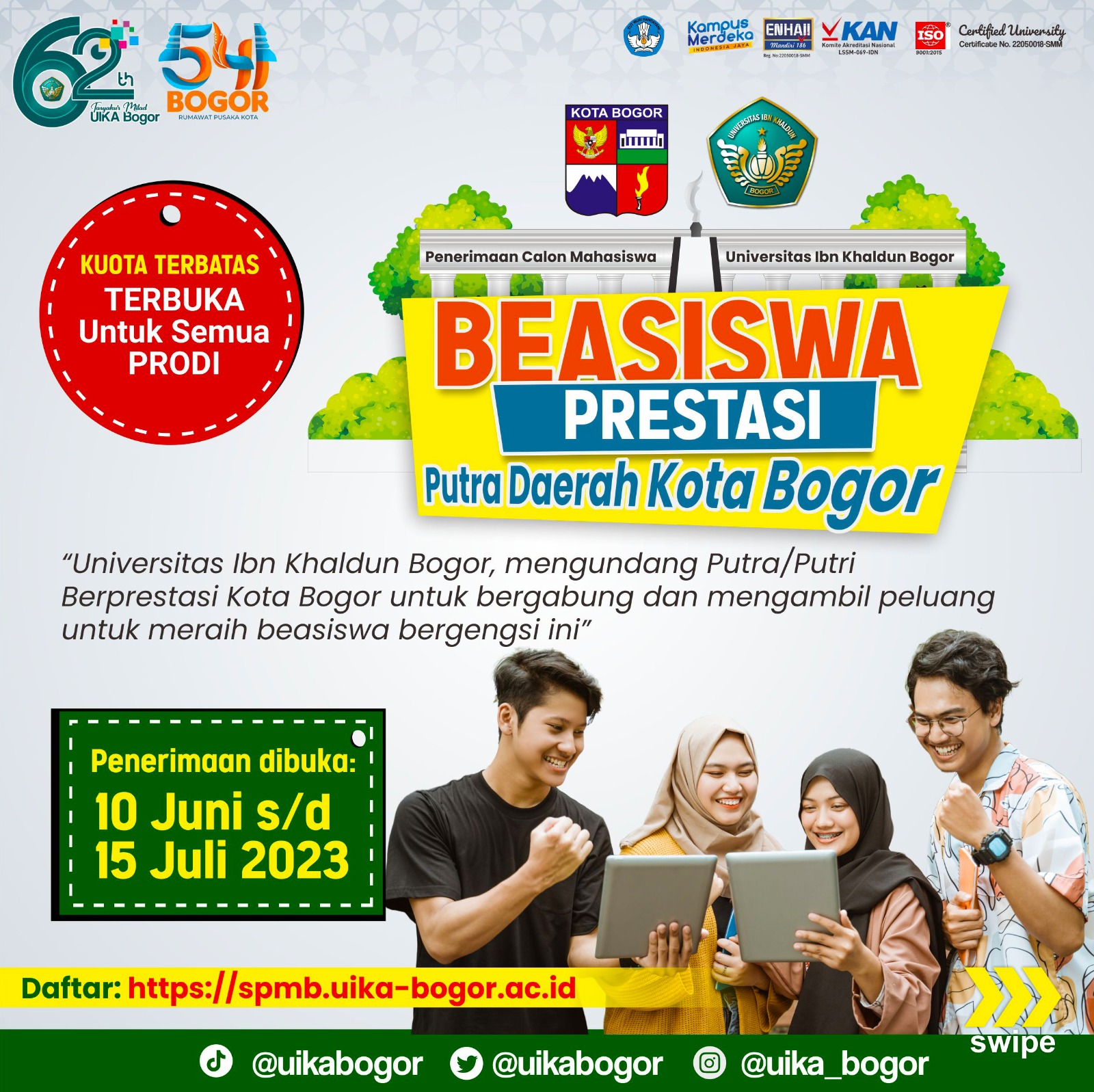 UIKA Bogor Buka Program Beasiswa Prestasi Putra Daerah Kota Bogor