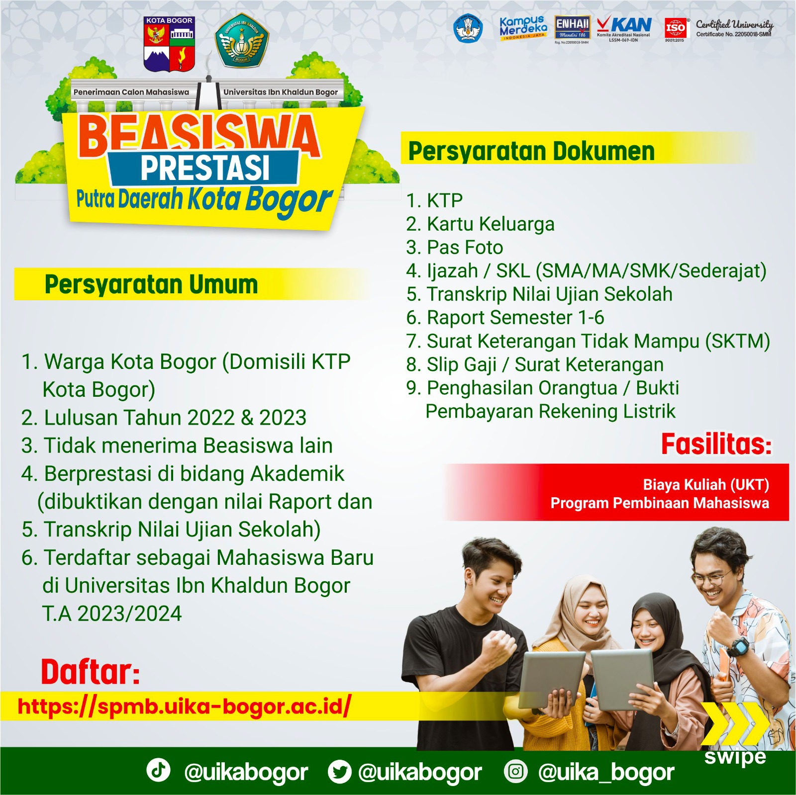 UIKA Bogor Buka Program Beasiswa Prestasi Putra Daerah Kota Bogor